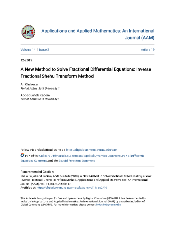 (PDF) A New Method to Solve Fractional Differential Equations: Inverse ...