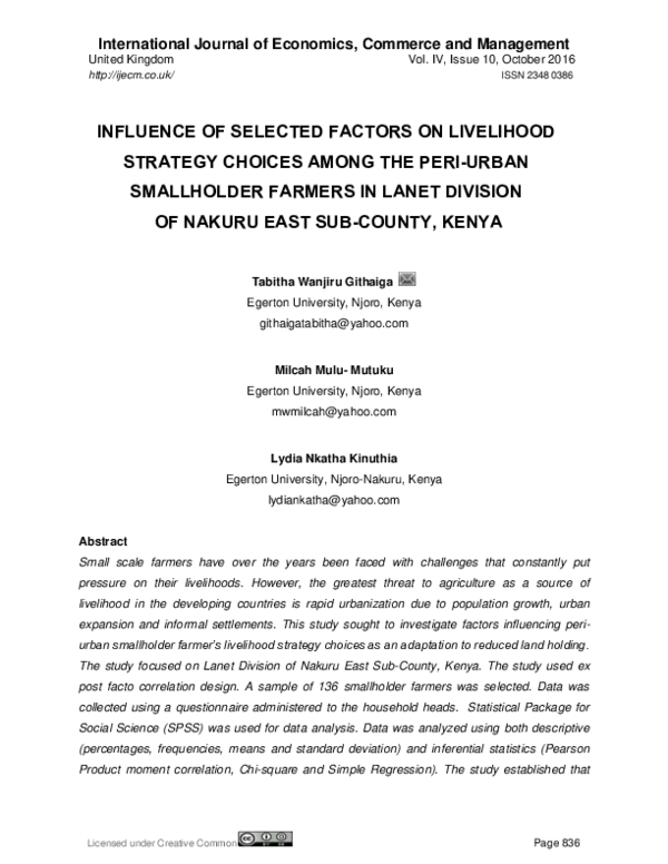 (PDF) Licensed under Creative Common INFLUENCE OF SELECTED FACTORS ON ...