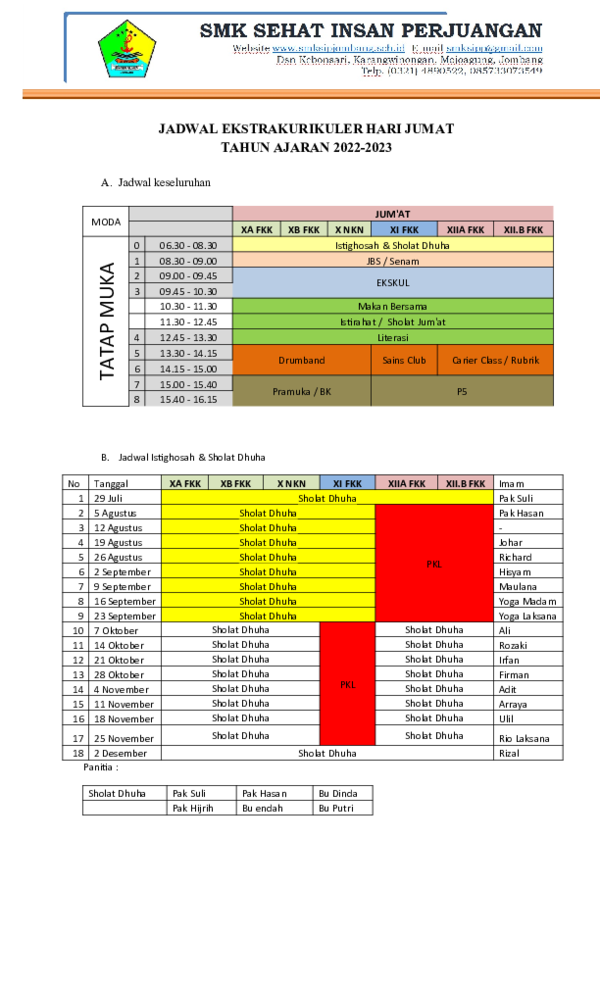 (DOC) JADWAL EKSTRAKURIKULER HARI JUMAT TAHUN AJARAN 2022-2023