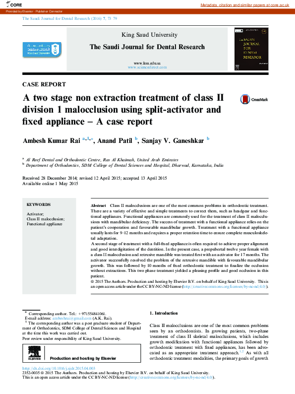 (PDF) A two stage non extraction treatment of class ii division 1 ...