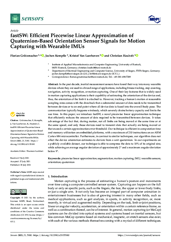 Pdf Fastsw Efficient Piecewise Linear Approximation Of Quaternion Based Orientation Sensor
