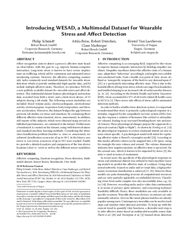(PDF) Introducing WESAD, a Multimodal Dataset for Wearable Stress and ...
