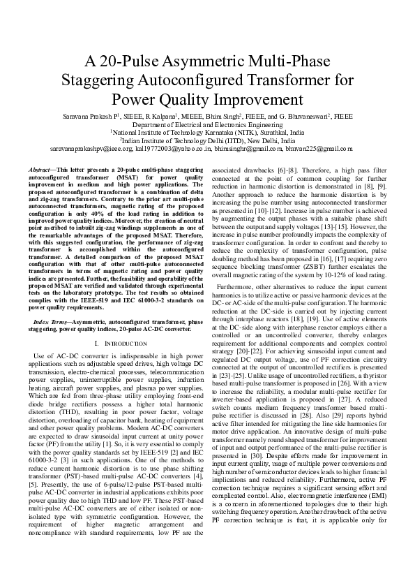(PDF) A 20-Pulse Asymmetric Multiphase Staggering Autoconfigured Transformer For Power Quality ...