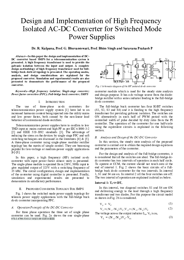 (PDF) Design and implementation of high frequency isolated AC-DC converter for switched mode ...