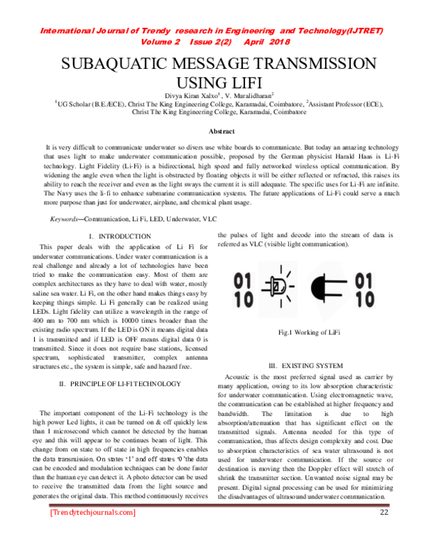 (PDF) SUBAQUATIC MESSAGE TRANSMISSION USING LIFI