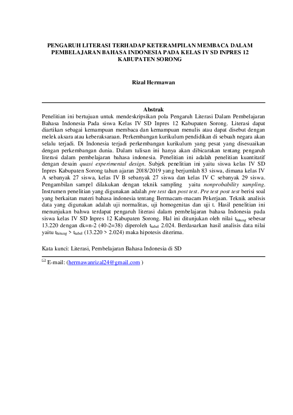 (PDF) PENGARUH LITERASI TERHADAP KETERAMPILAN MEMBACA DALAM ...