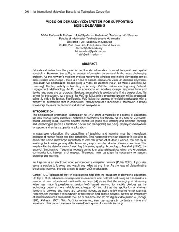 (PDF) Video On Demand (Vod) System for Supporting Mobile-Learning
