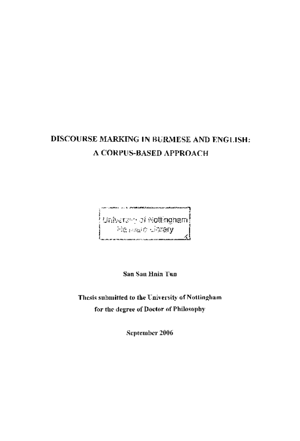 (PDF) Discourse marking in Burmese and English: a corpus-based approach