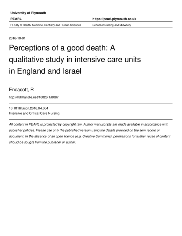 (PDF) Perceptions of a good death: A qualitative study in intensive ...