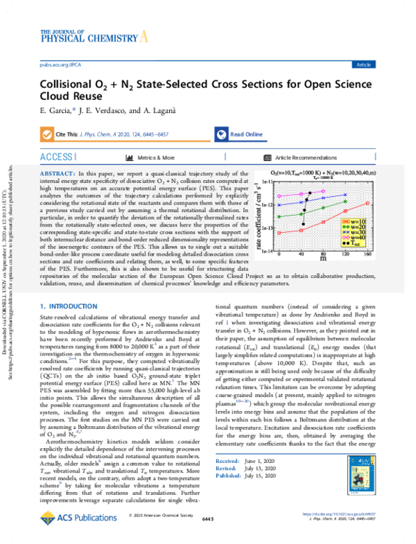 (PDF) Collisional O2+ N2State-Selected Cross Sections for Open Science ...