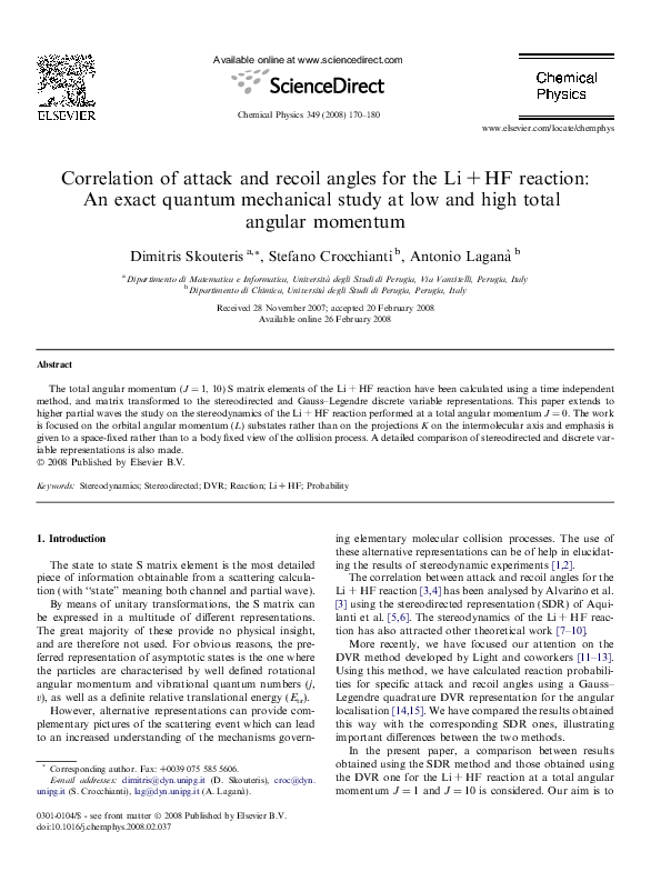 (PDF) Correlation of attack and recoil angles for the Li+HF reaction ...