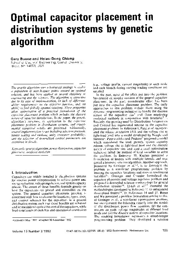 Pdf Optimal Capacitor Placement In Distribution Systems Employing Ant