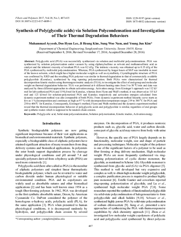 (PDF) Synthesis of poly(glycolic acids) via solution polycondensation and investigation of their ...