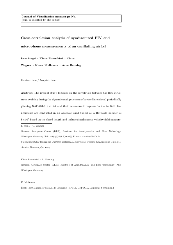 (PDF) Cross-correlation analysis of synchronized PIV and microphone measurements of an ...