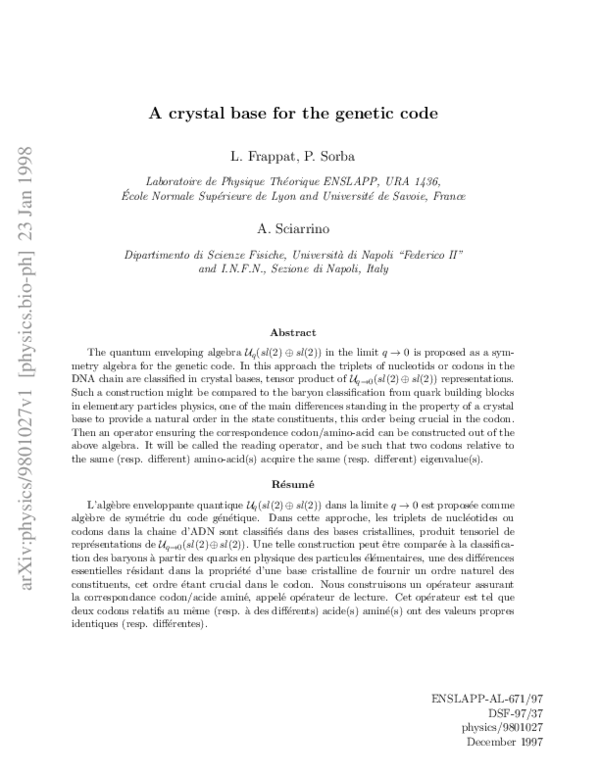 (PDF) A crystal base for the genetic code
