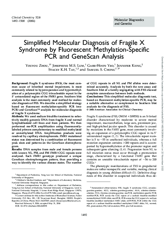 (PDF) Simplified Molecular Diagnosis of Fragile X Syndrome by ...