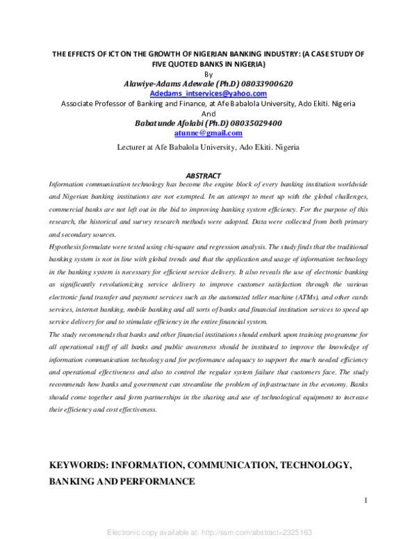 (PDF) The Effects of ICT on the Growth of Nigerian Banking Industry: (A ...