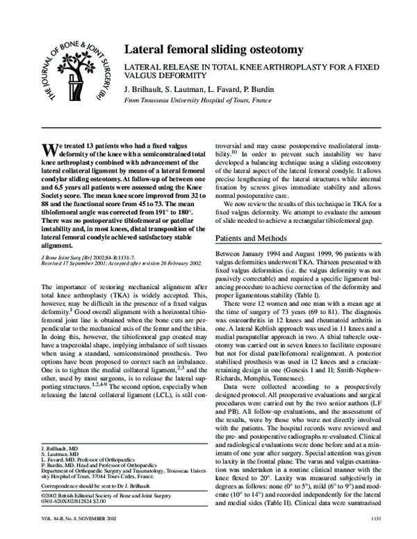 (PDF) Lateral femoral sliding osteotomy: Lateral release in total knee ...