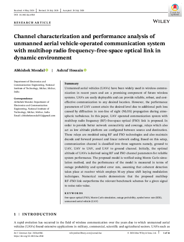 (PDF) Channel characterization and performance analysis of unmanned aerial vehicle-operated ...