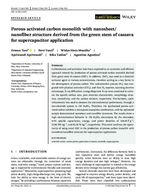 (PDF) Porous activated carbon monolith with nanosheet/nanofiber ...