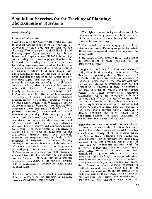(PDF) Simulation Exercises for the Teaching of Planning: The Example of ...