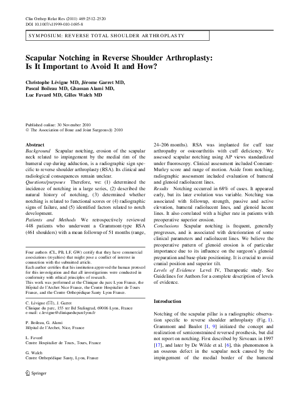 (PDF) Scapular Notching in Reverse Shoulder Arthroplasty: Is It ...