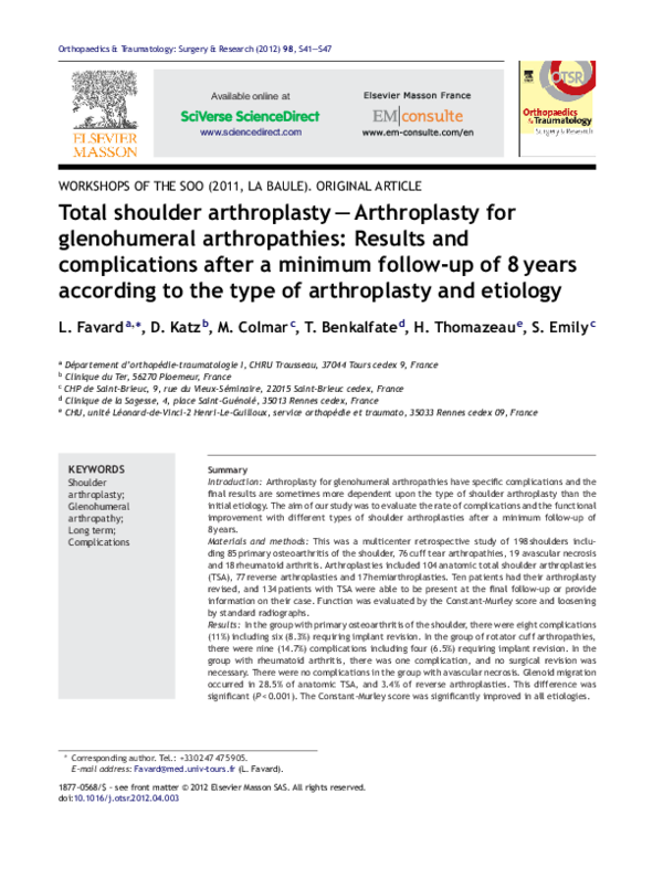(PDF) Total shoulder arthroplasty - arthroplasty for glenohumeral ...