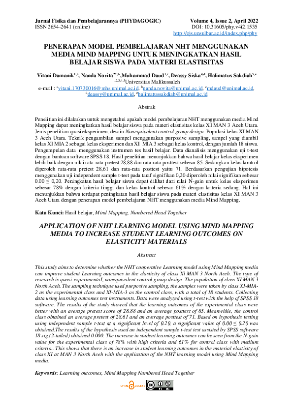 (PDF) Penerapan Model Pembelajaran NHT Menggunakan Media Mind Mapping Untuk Meningkatkan Hasil ...