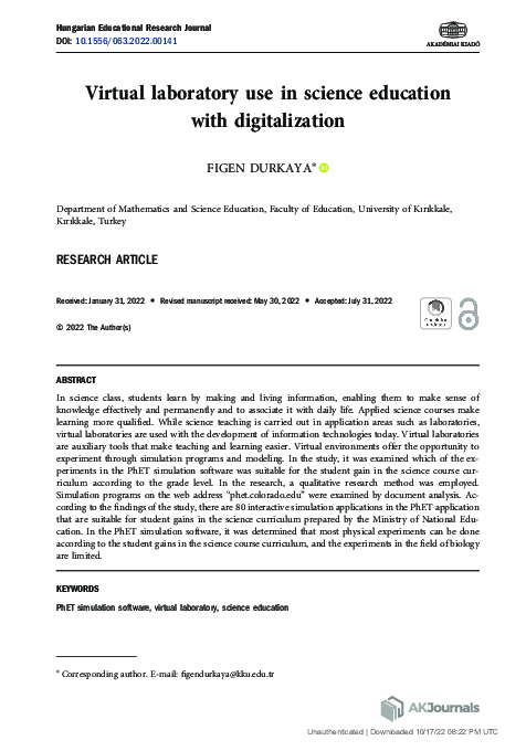 (PDF) Virtual laboratory use in science education with digitalization | Figen Durkaya - Academia.edu