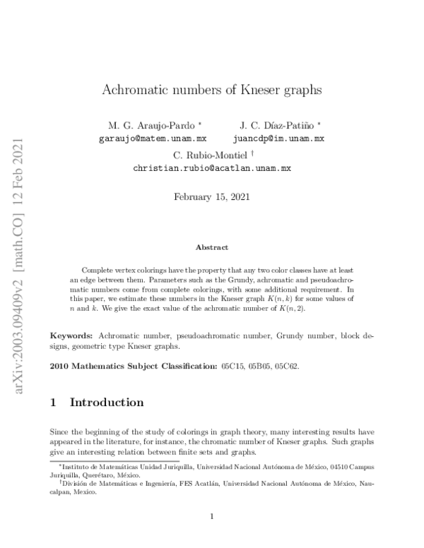 (PDF) Achromatic numbers of Kneser graphs
