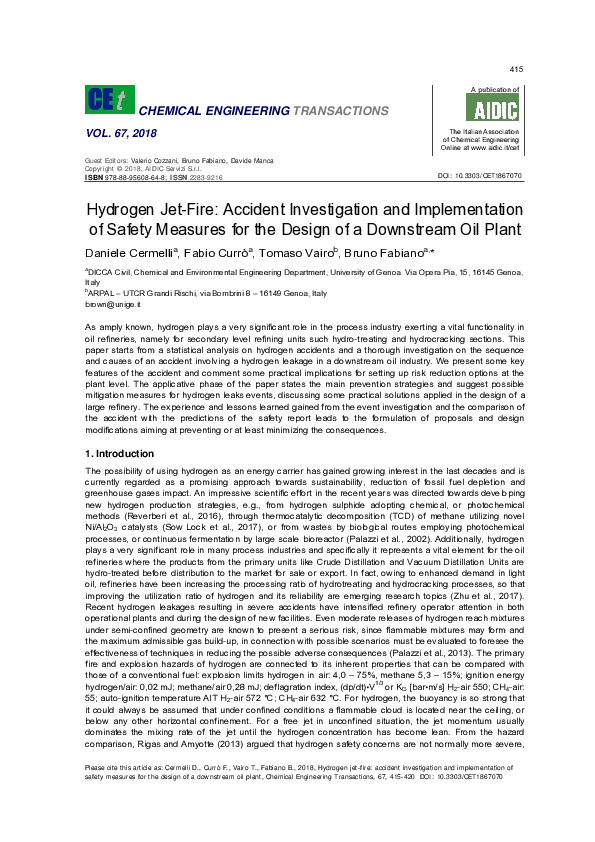 (PDF) Hydrogen Jet-Fire: Accident Investigation and Implementation of ...
