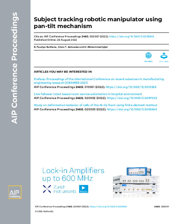 (PDF) Subject tracking robotic manipulator using pan-tilt mechanism
