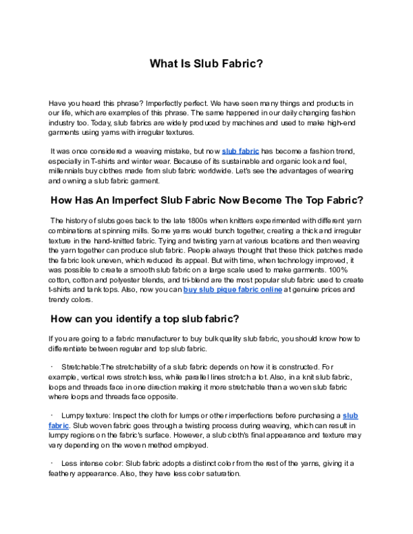 (PDF) What Is Slub Fabric | texongo fabric - Academia.edu