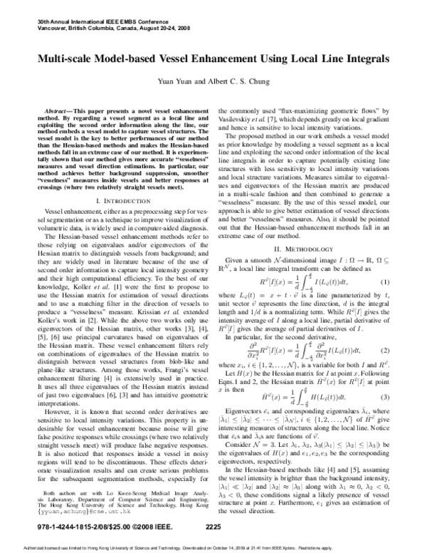 (PDF) Multi-scale model-based vessel enhancement using local line integrals