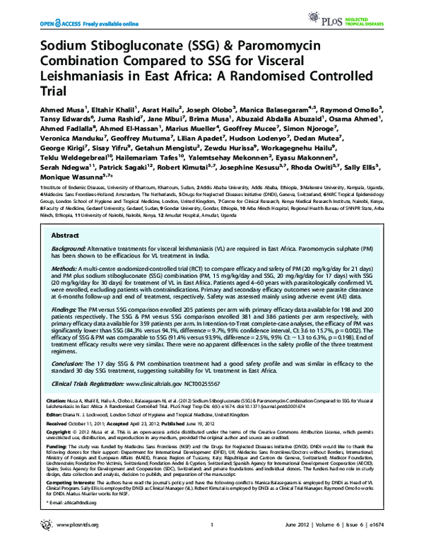 (PDF) Sodium stibogluconate (SSG) & paromomycin combination compared to ...