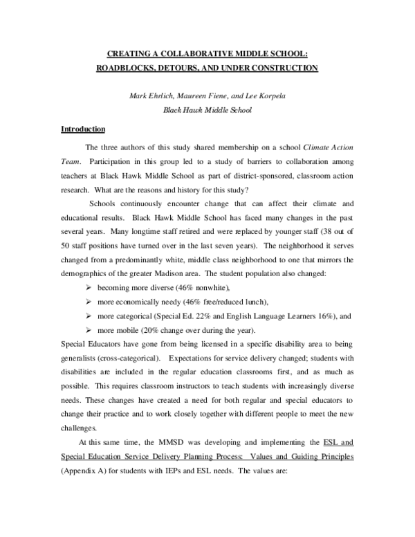 (PDF) Creating a Collaborative Middle School: Roadblocks, Detours, and ...