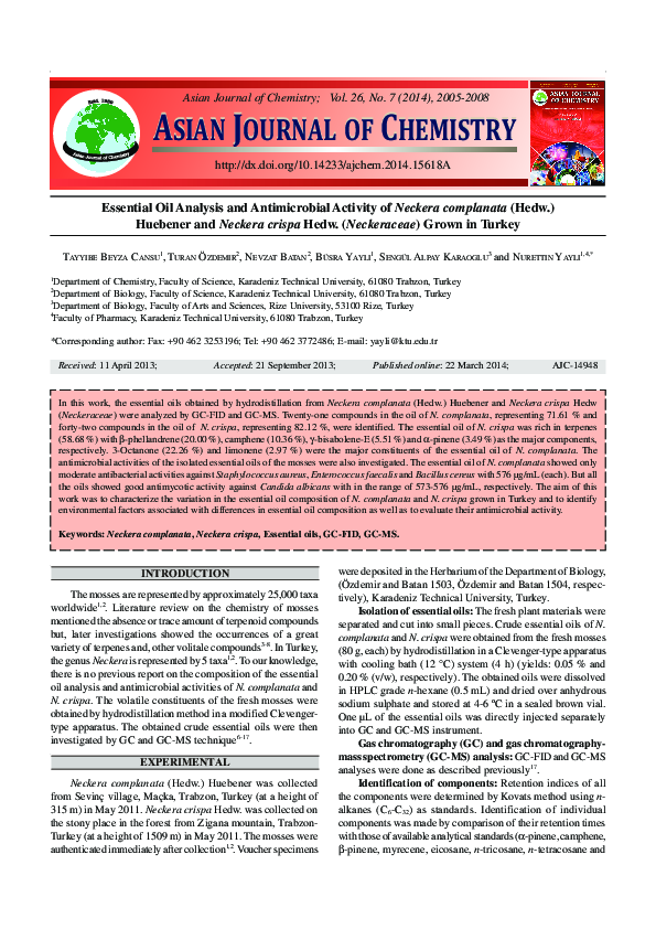 (PDF) Essential Oil Analysis and Antimicrobial Activity of Neckera ...