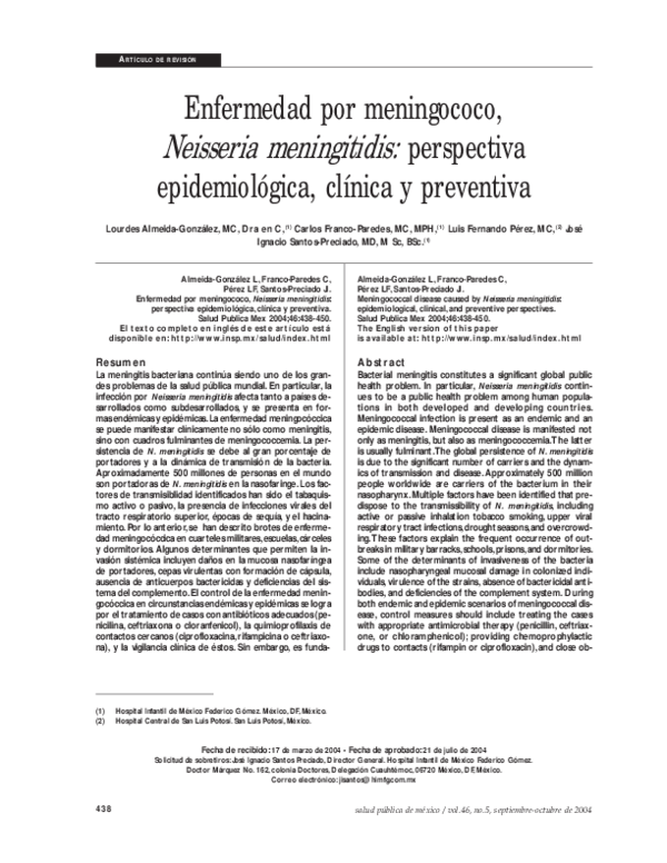 (PDF) Enfermedad por meningococo, Neisseria meningitidis: perspectiva ...