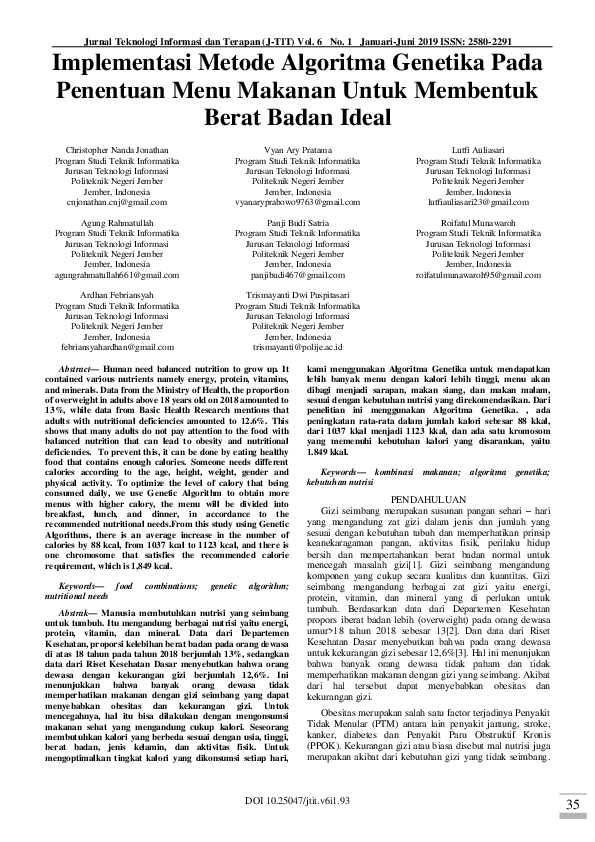 (PDF) Implementasi Metode Algoritma Genetika Pada Penentuan Menu ...