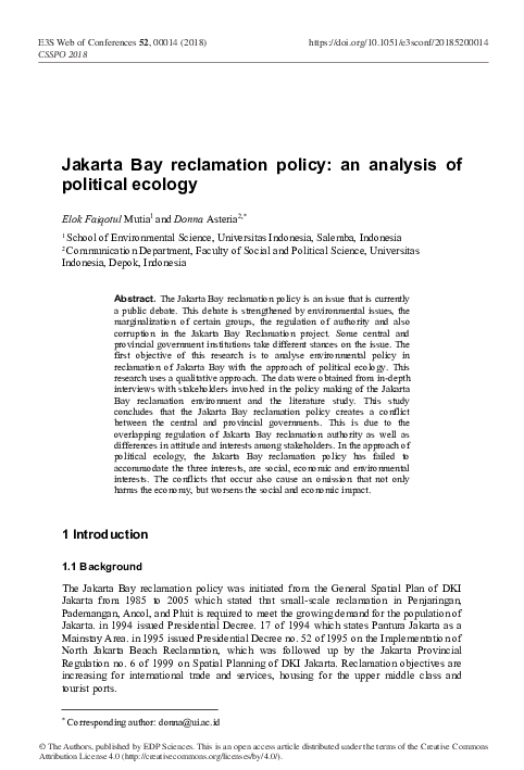 (PDF) Jakarta Bay reclamation policy: an analysis of political ecology