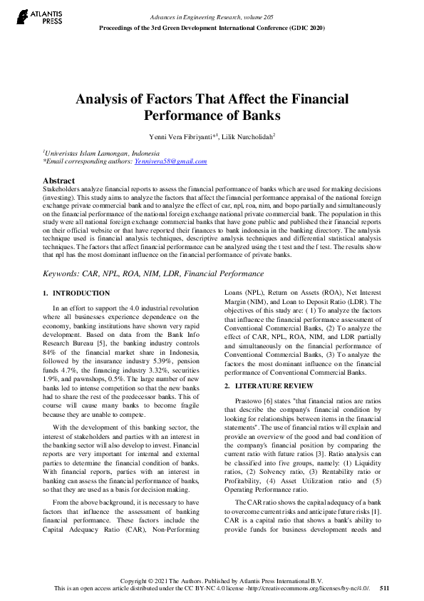 (PDF) Analysis of Factors That Affect the Financial Performance of Banks