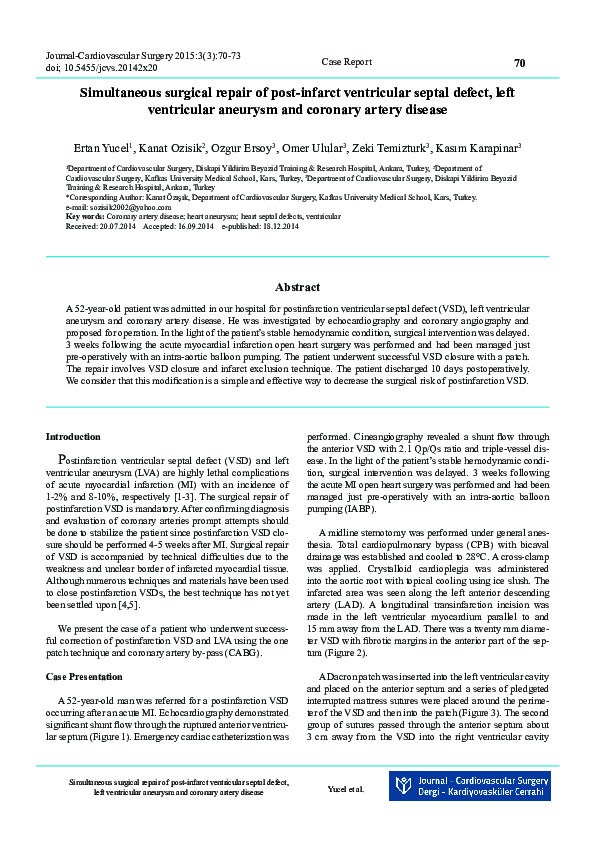 (PDF) Simultaneous surgical repair of post-infarct ventricular septal ...