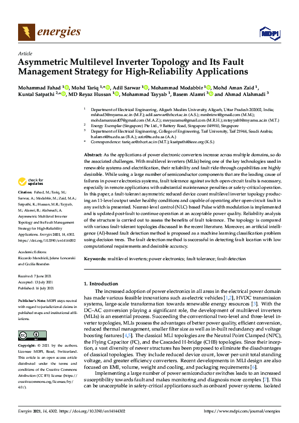 (PDF) Asymmetric Multilevel Inverter Topology and Its Fault Management Strategy for High ...