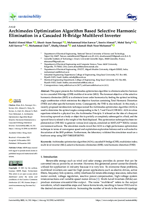 (PDF) Archimedes Optimization Algorithm Based Selective Harmonic Elimination in a Cascaded H ...