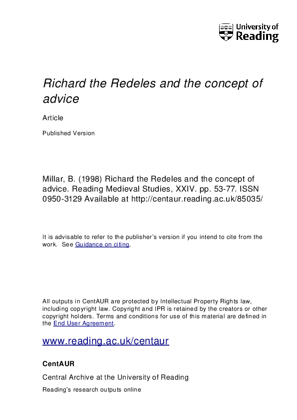 (PDF) Richard the Redeles and the Concept of Advice