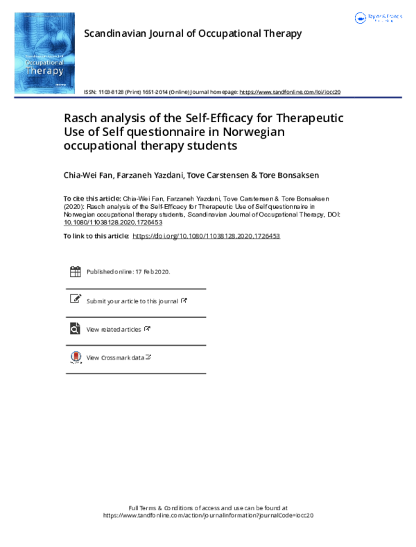 (PDF) Rasch analysis of the Self-Efficacy for Therapeutic Use of Self questionnaire in Norwegian ...