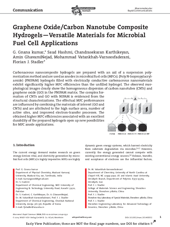 Pdf Graphene Oxide Carbon Nanotube Composite Hydrogels Versatile Materials For Microbial Fuel