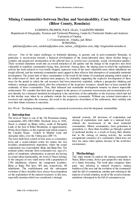 (PDF) Mining Communities between Decline and Sustainability. Case Study ...