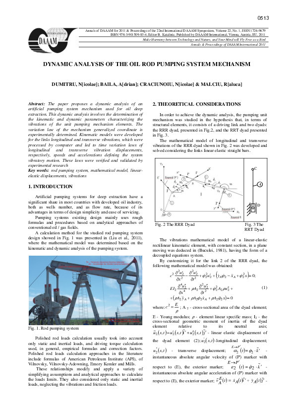 (PDF) Dynamic Analysis of the Oil Rod Pumping System Mechanism