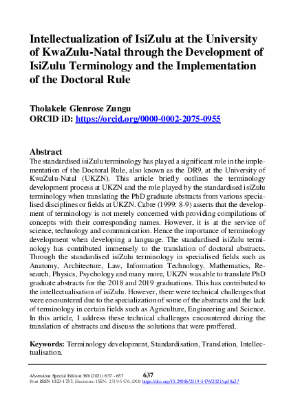 (PDF) Intellectualization of IsiZulu at the University of KwaZulu-Natal ...